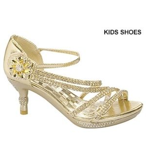 Fabulous | Shoes | 28k Girls Rhinestone Heel Pageant Sandals Gold ...